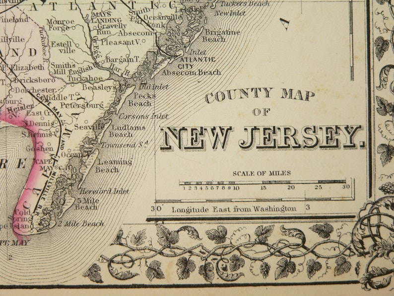 1872 Antique Map, New Jersey, Maryland, Delaware, Mitchell Atlas - Etsy