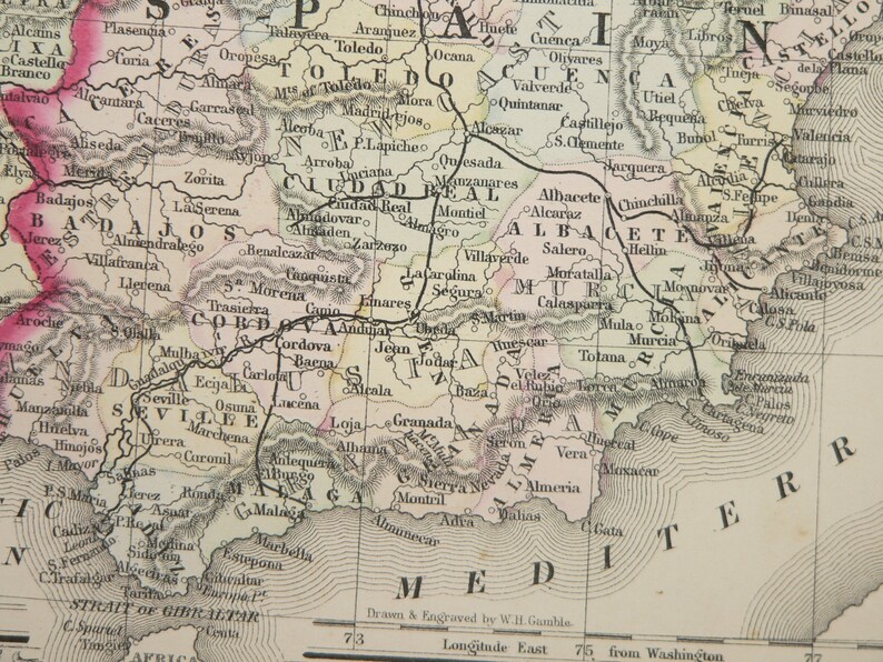 1872 Mitchell Map of France, Spain Map Portugal, Europe Travel Map ...