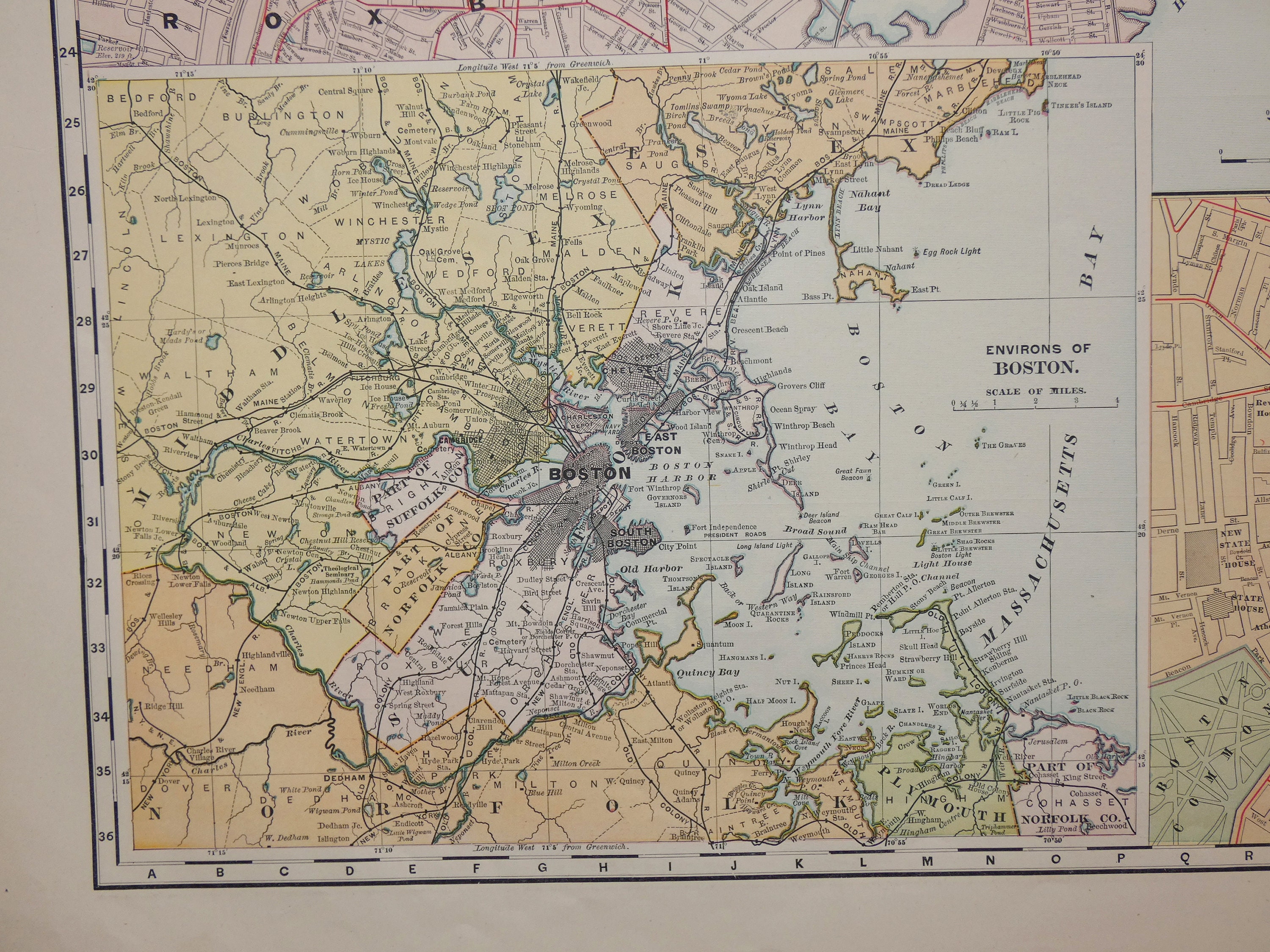 Real 1892 Large Boston Map Original Antique Map of Boston | Etsy