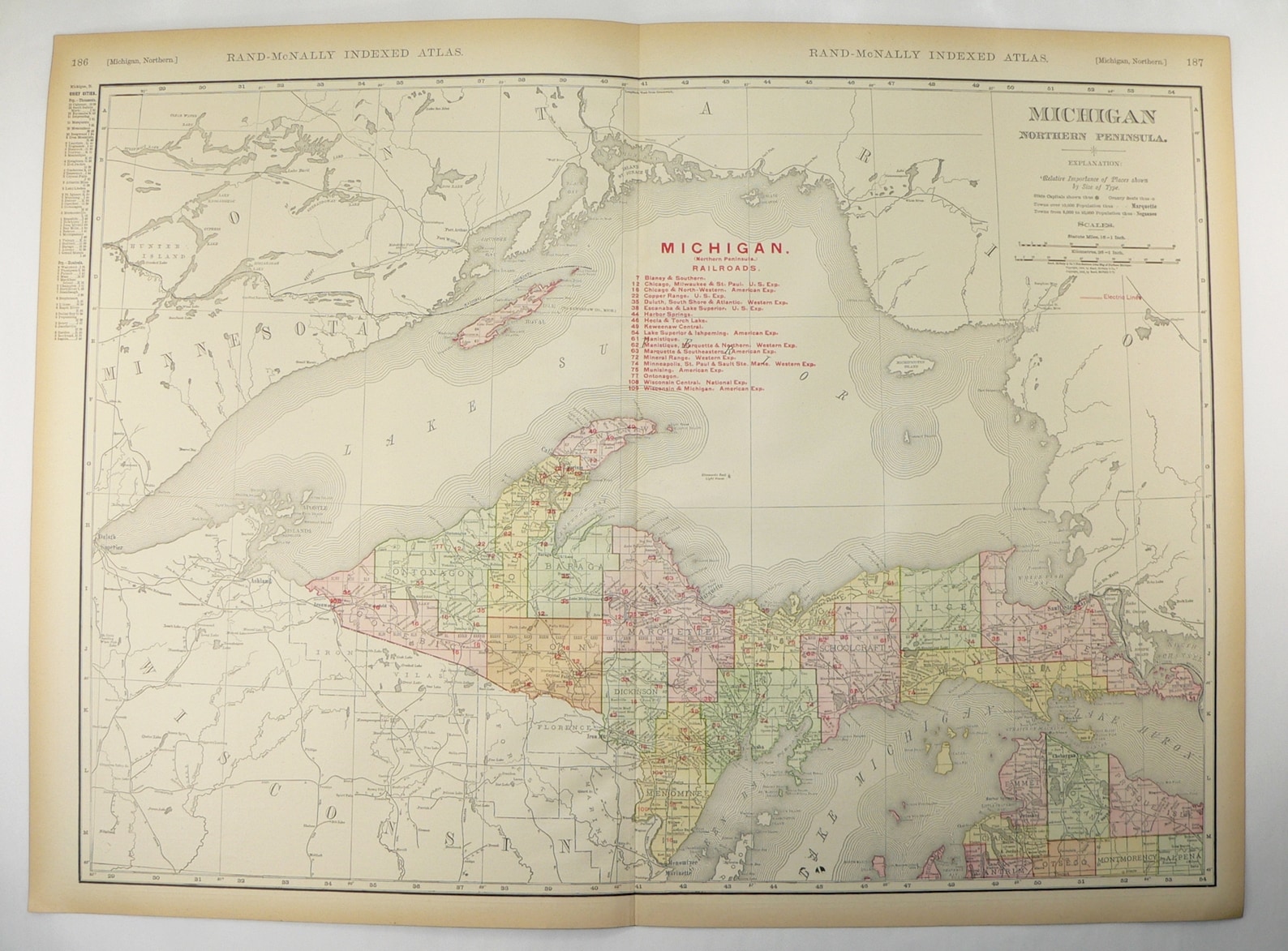 Large Upper Peninsula MI Map UP Michigan Map 1908 Original - Etsy