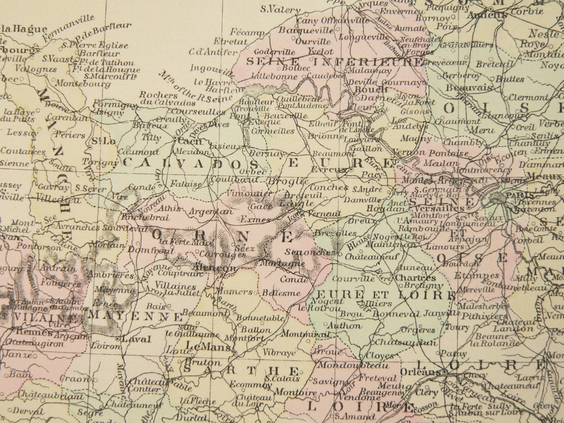 1886 Antique France Map 1886 Bradley Atlas Map of France - Etsy