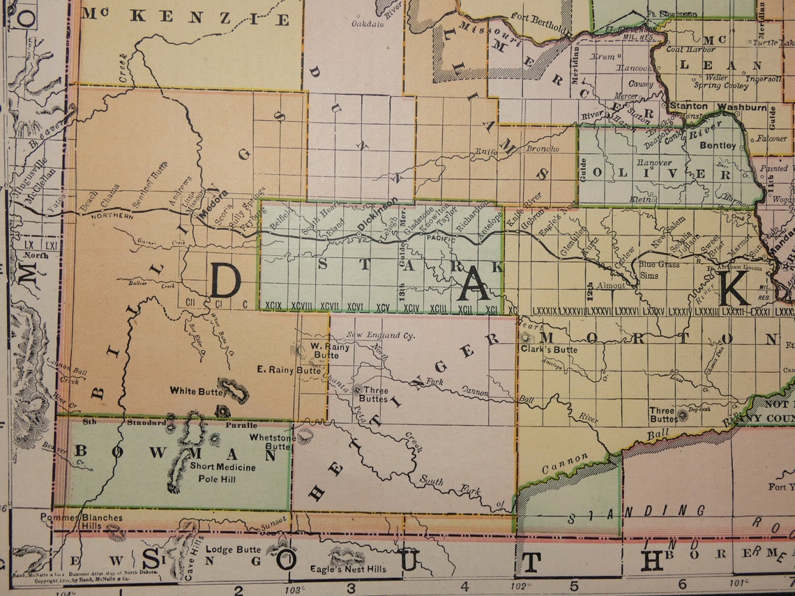 1892 Antique North Dakota Map Rand Mcnally Atlas Map of North - Etsy