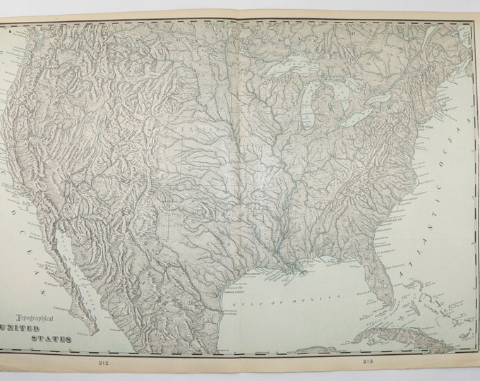 1902 United States Map, Turn of the Century Art Map of USA Topographic ...
