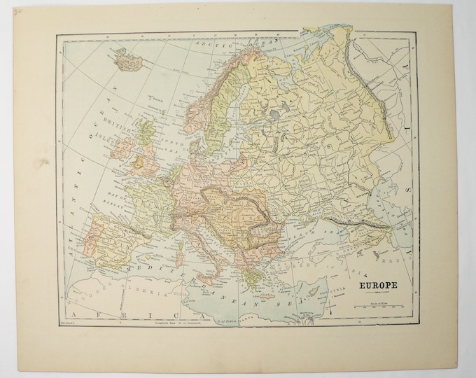 1896 Antique Europe Map, Vintage Home Decor, 1st Anniversary Gift for ...