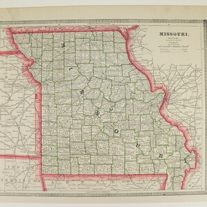 Vintage Map of Missouri, Iowa Map, 1884 Antique Map, History Buff Gift ...