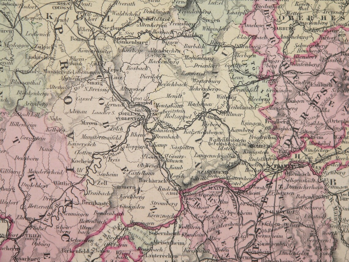 Antique Western Germany Map, 1881 Colton Atlas, Hand-colored - Etsy