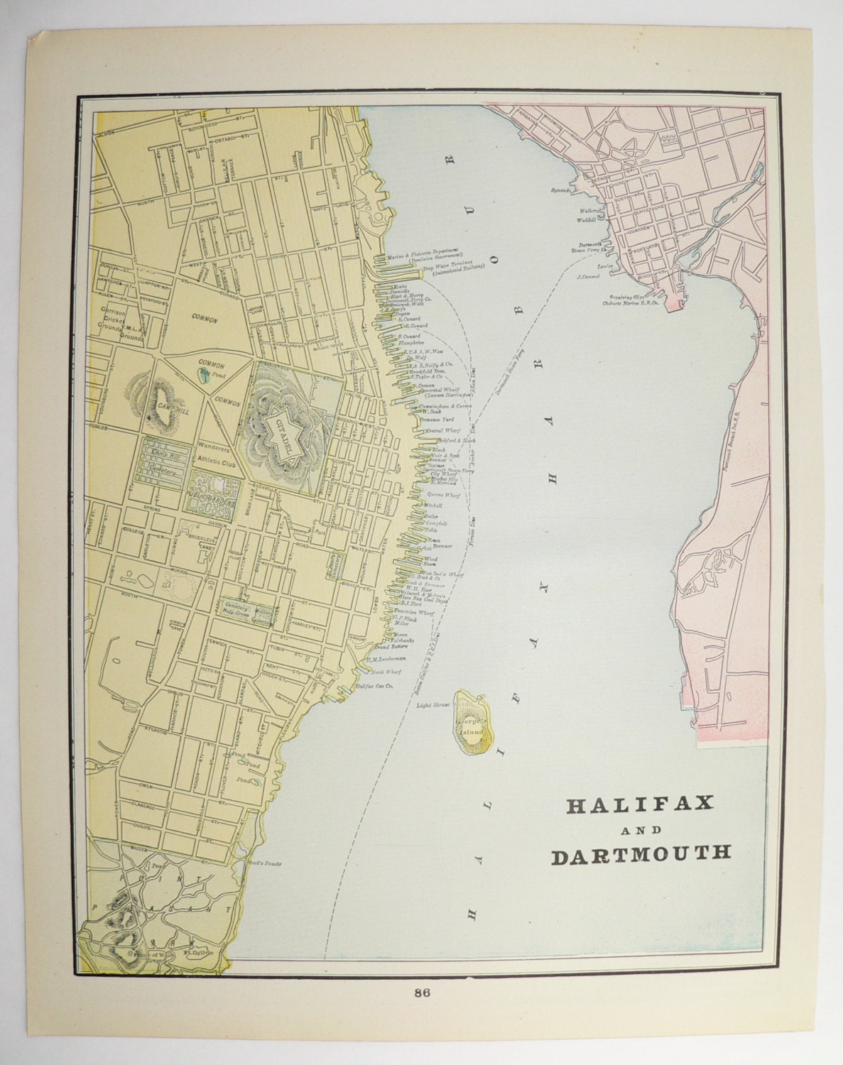 Vintage Map Quebec City Canada, Halifax Dartmouth Map 1894 City Street ...