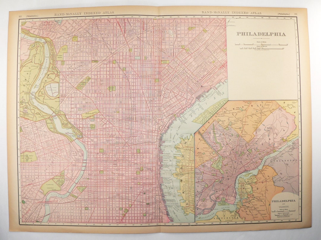 Very Large 1908 Antique Map of Philadelphia PA, Original Vintage ...