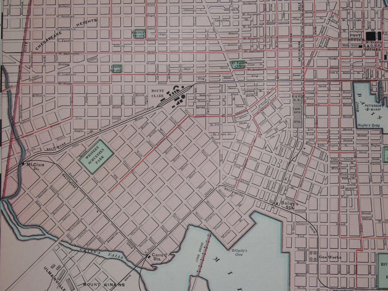 1892 Large Vintage Map Baltimore Maryland, Big Baltimore Map, City ...