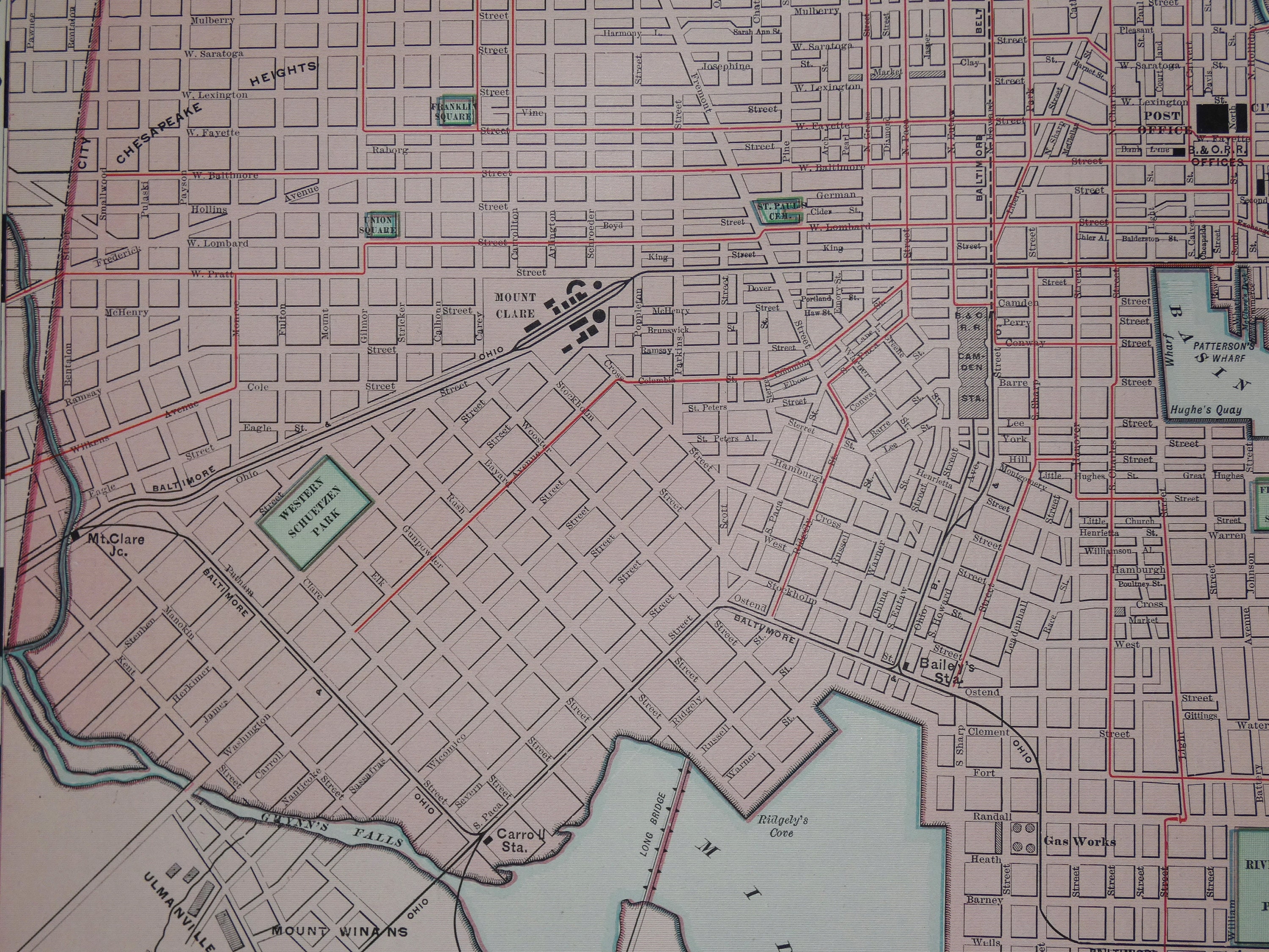 1892 Large Vintage Map Baltimore Maryland, Big Baltimore Map, City ...