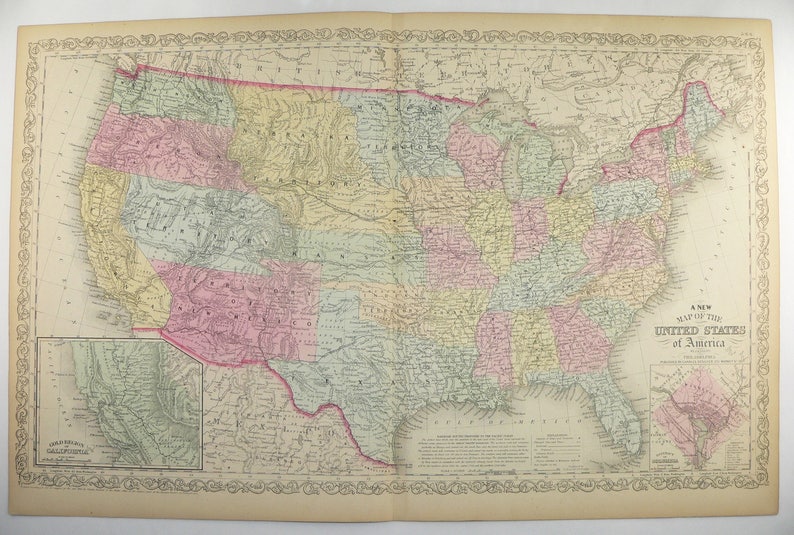 1858 Antique US Map, Mitchell Desilver, Hand-colored Engraving - Etsy