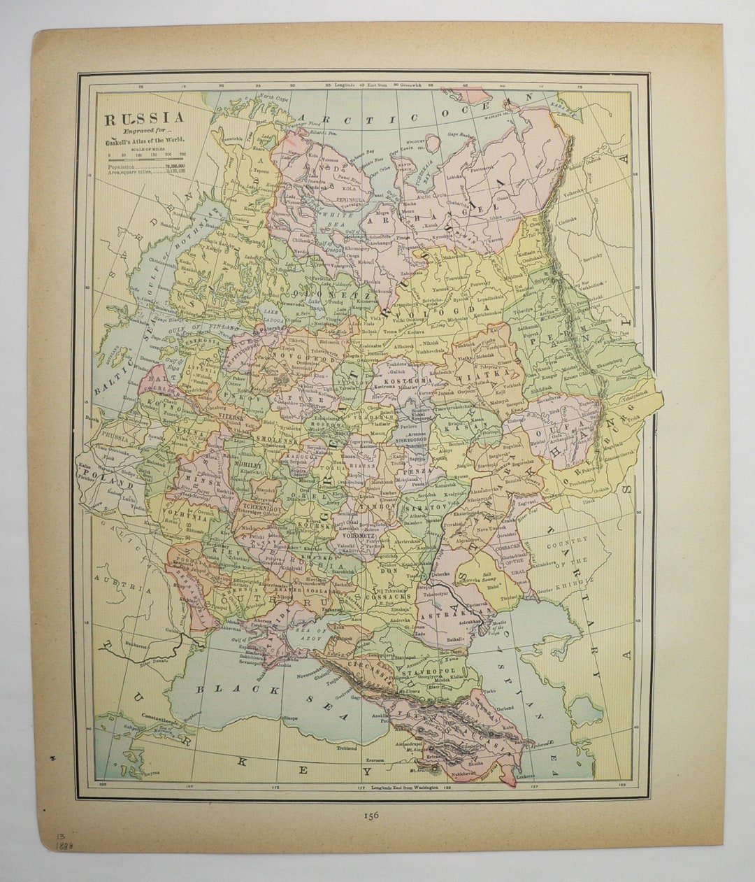Vintage Russia Map and Austria Map 1888 Original Antique Map of Russia ...