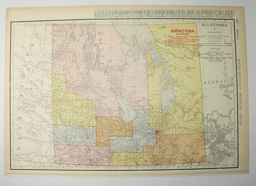 1908 Map of Manitoba Canada, Original Antique Map, Vintage Manitoba Map ...