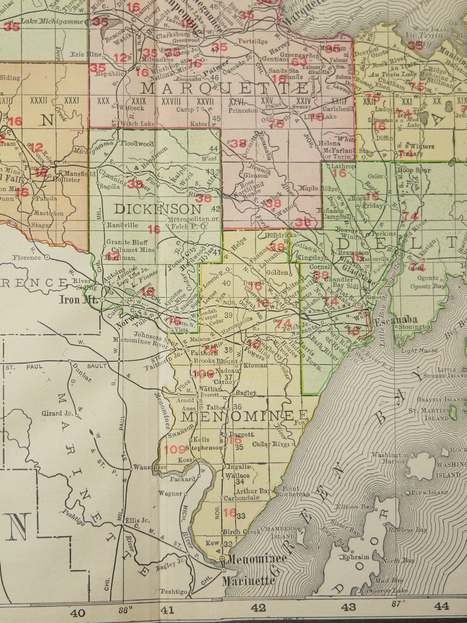 Large Upper Peninsula MI Map UP Michigan Map 1908 Original - Etsy
