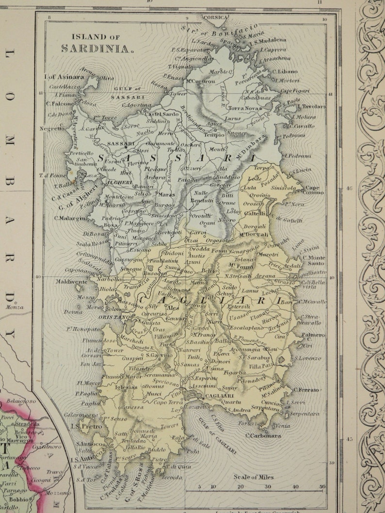 Original Antique Map of Italy Northwest 1858 Mitchell Map With Hand ...