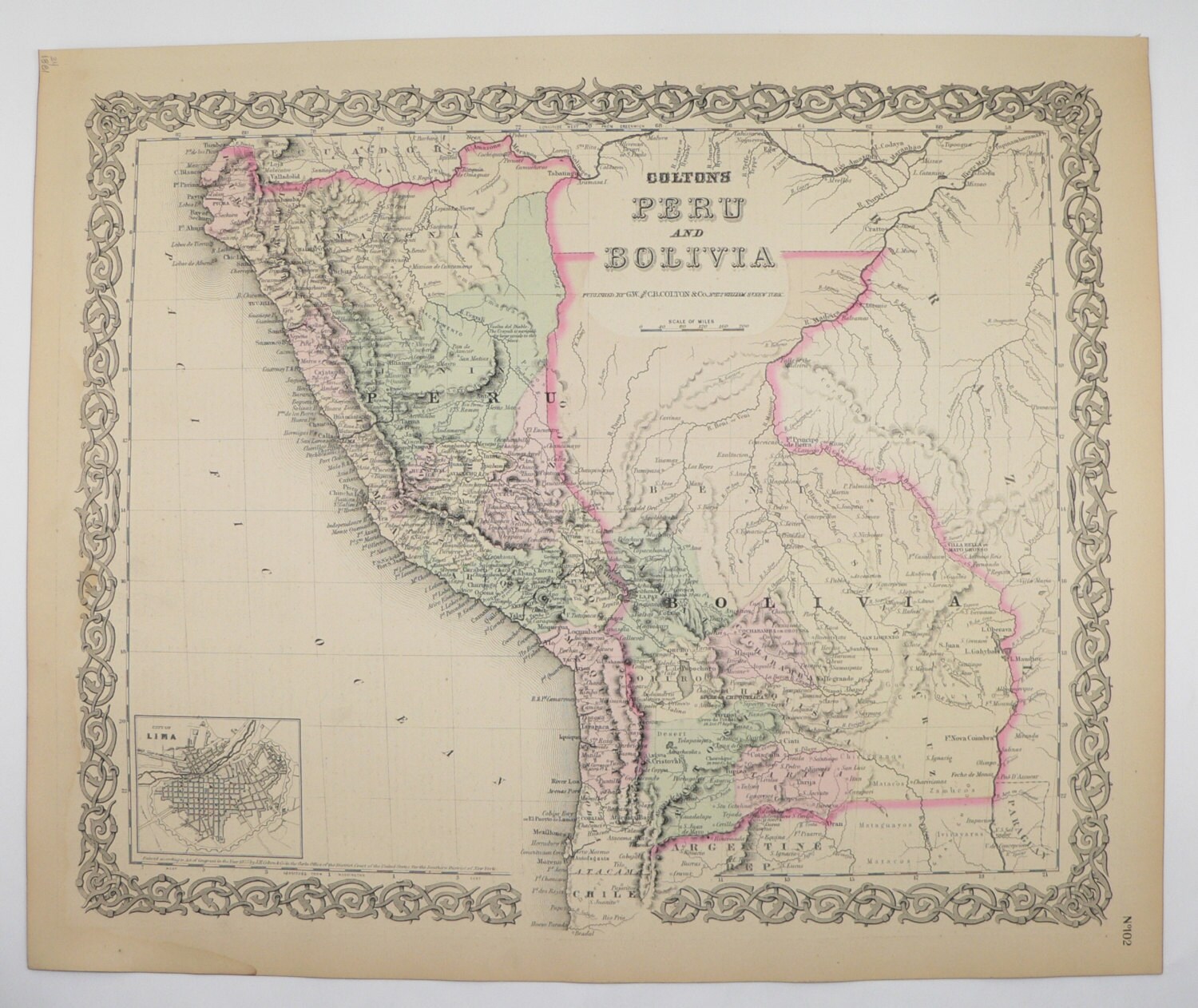Antique Peru Map Bolivia South America Map 1881 Colton Map | Etsy