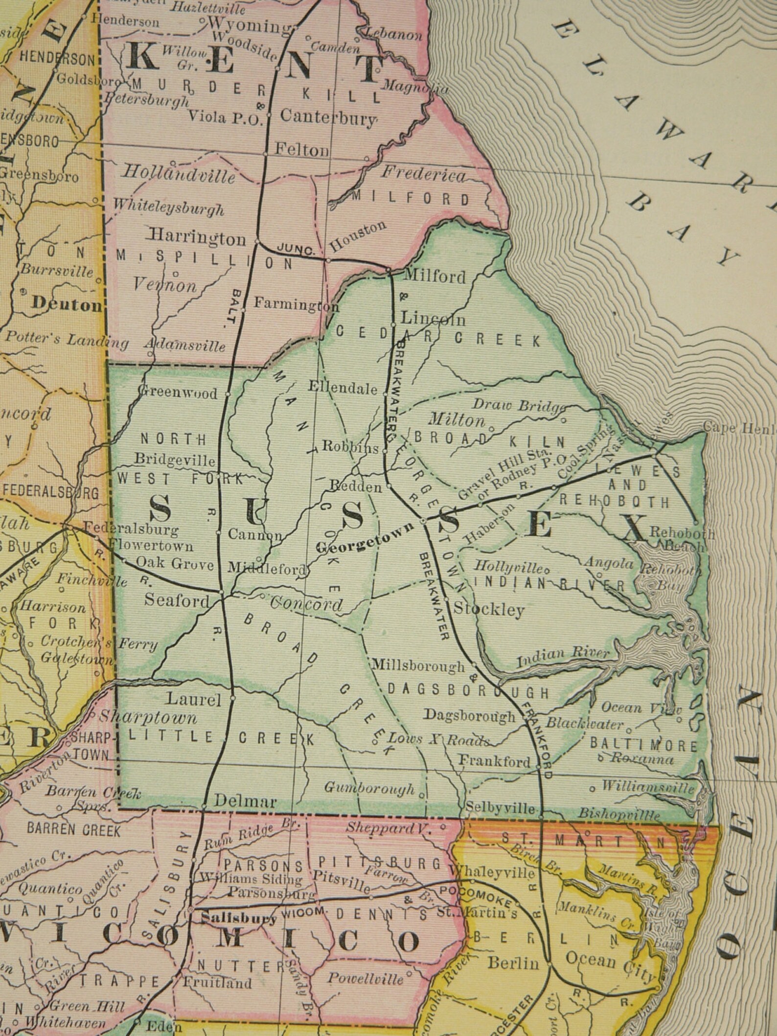 Vintage Map Maryland Delaware Map 1881 Rand Mcnally Map | Etsy