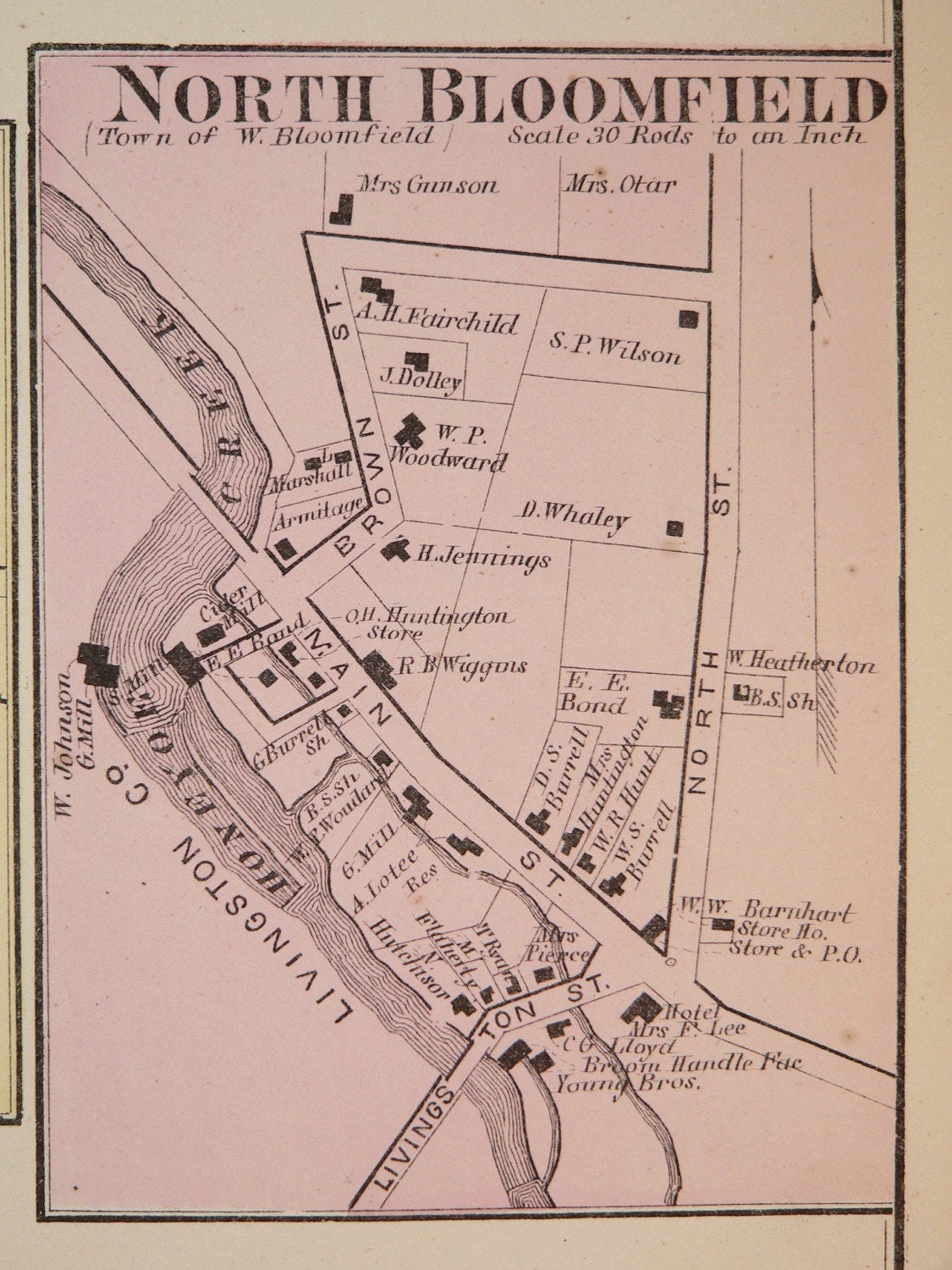 1874 West Bloomfield Map Handcolored Antique Map North - Etsy Nederland