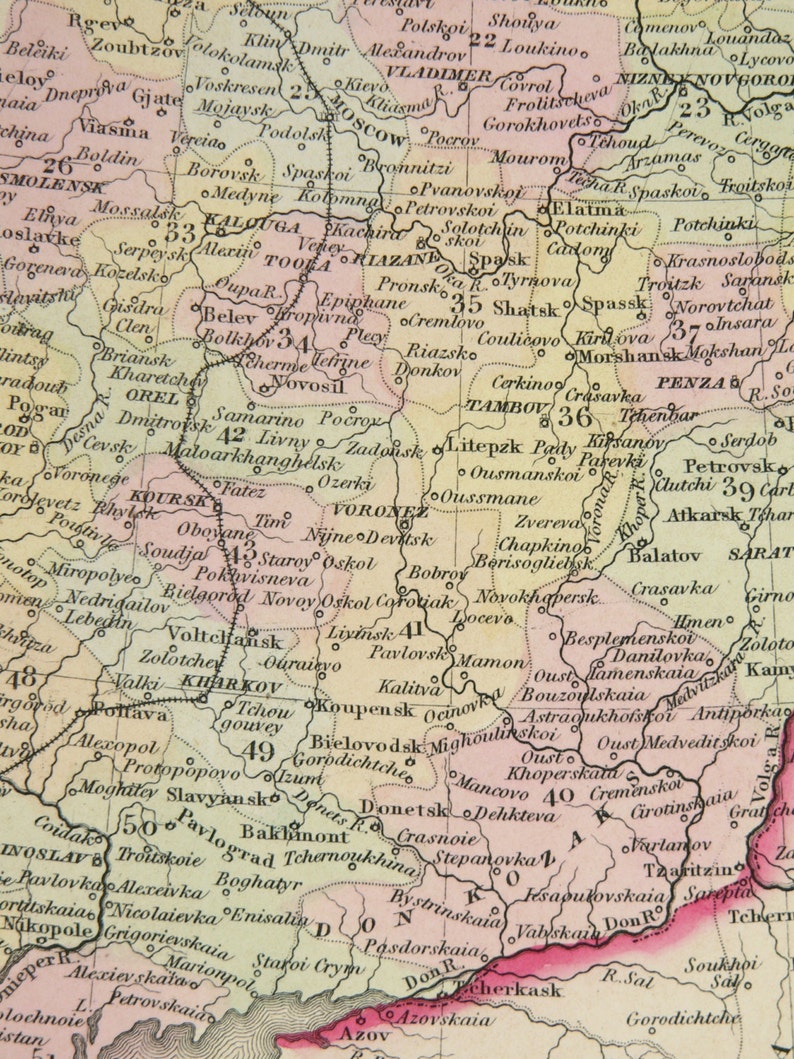 Original Antique Map Russia in Europe 1858 Mitchell Map | Etsy