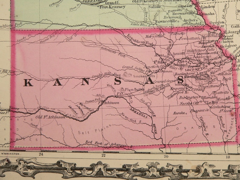 1862 Nebraska Map Kansas South Dakota Map North Dakota - Etsy UK