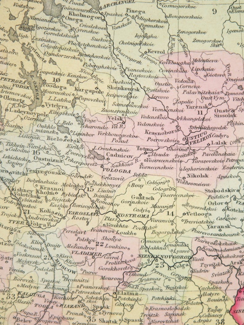 Original Antique Map Russia in Europe 1858 Mitchell Map | Etsy