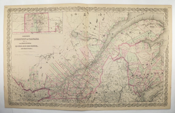 1881 Map of Canada Quebec New Brunswick Manitoba Original | Etsy