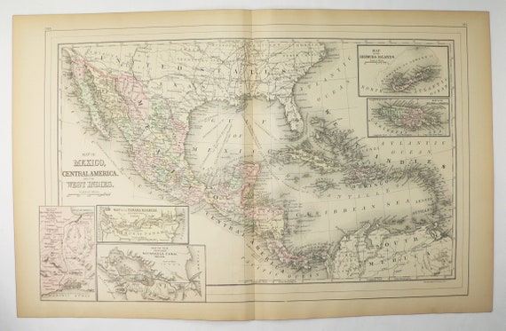 Original Vintage Map of Central America Cuba 1886 Bradley | Etsy