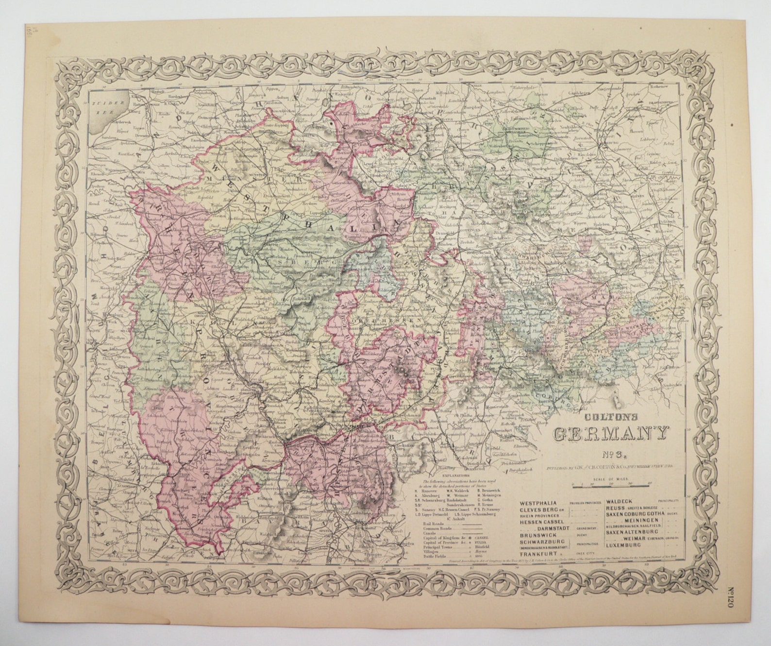 Antique Western Germany Map, 1881 Colton Atlas, Hand-colored - Etsy