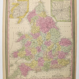 England Map United Kingdom Britain Map 1852 Mitchell Cowperthwait Map ...
