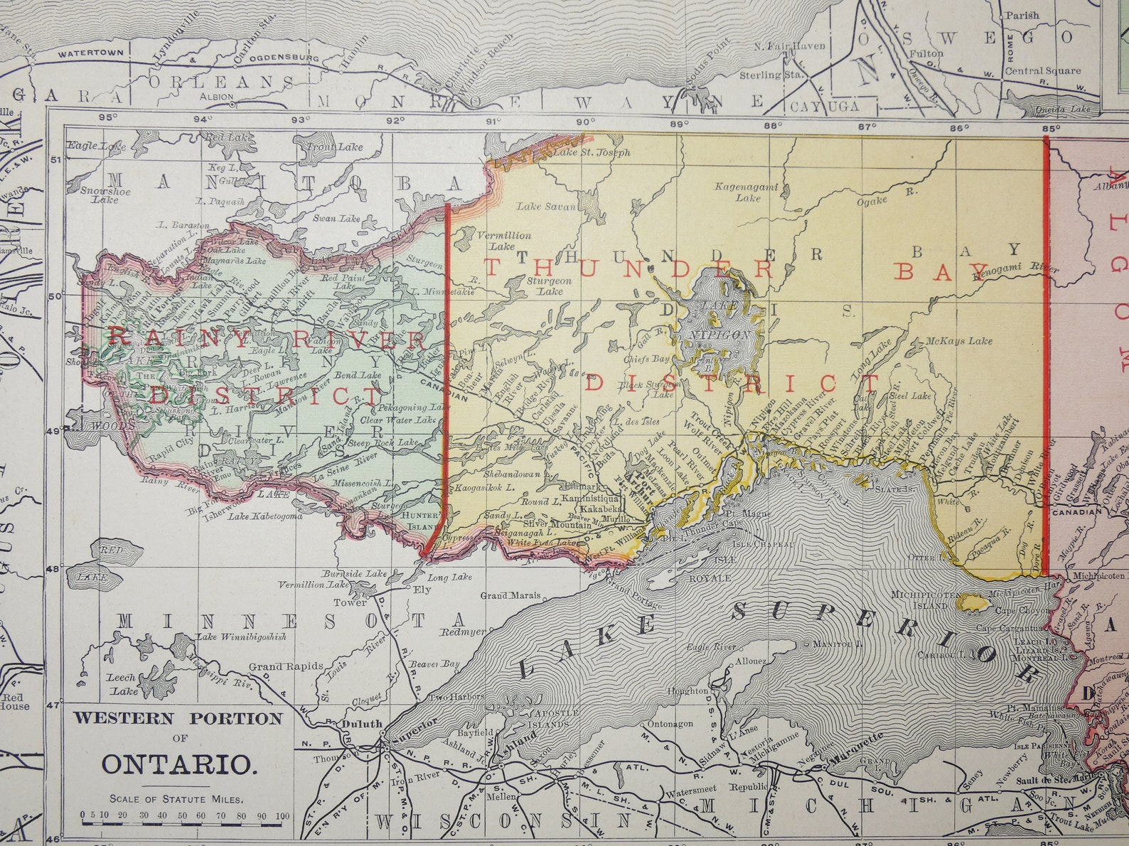 Large Vintage Ontario Canada Map 1892 Large Map of Ontario, Great Lakes ...