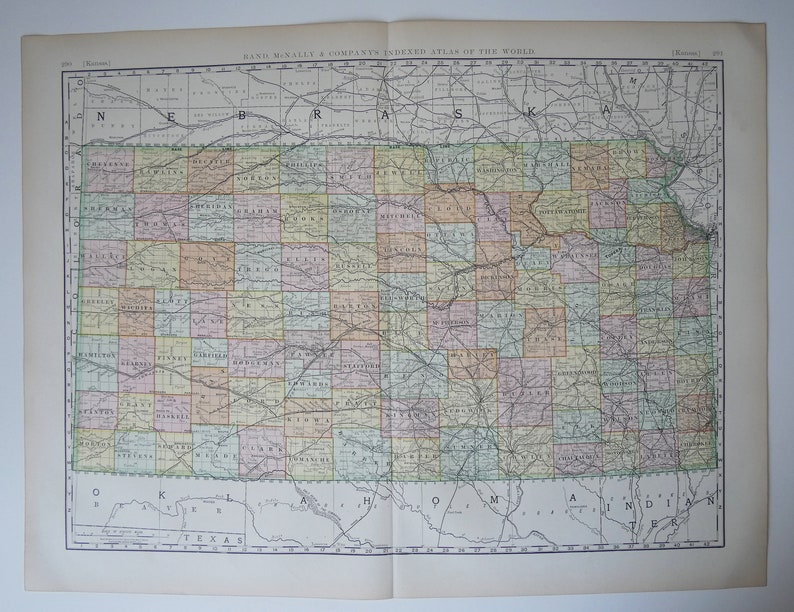 1892 Extra Large Kansas Map, Original Vintage Map of Kansas, Gift for ...