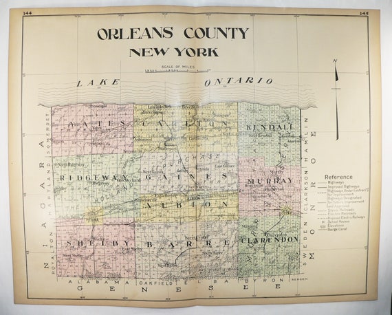 Large Vintage Map Orleans County New York Map 1912 NY County - Etsy