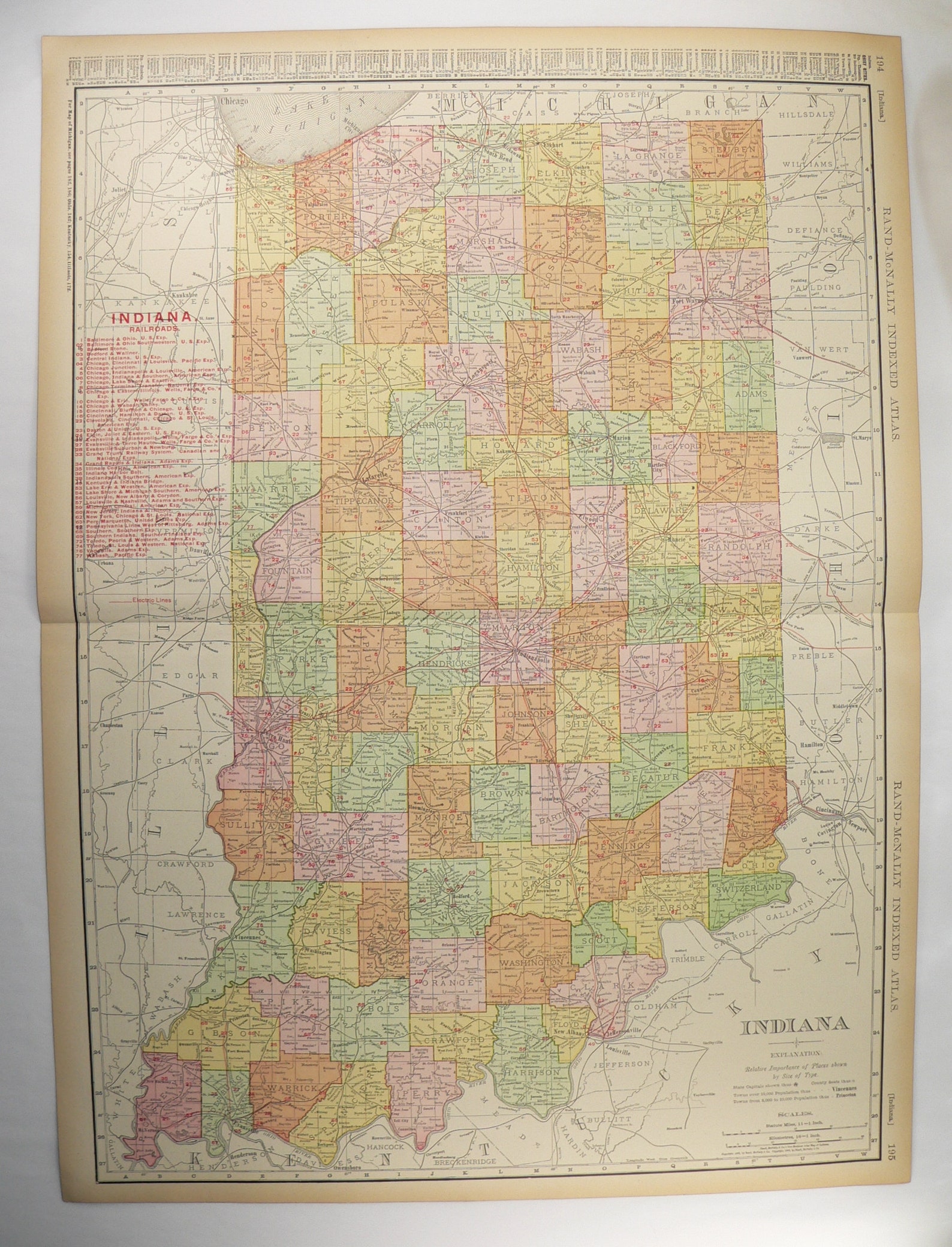 X Large 1908 Vintage Indiana Map, Original Antique Map of Indiana, Gift ...