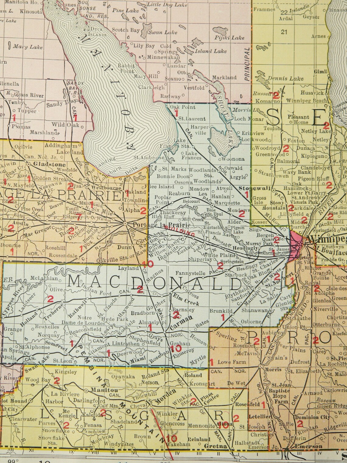 1908 Map of Manitoba Canada, Original Antique Map, Vintage Manitoba Map ...