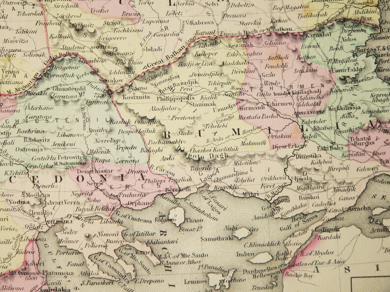 1856 Colton Map Turkey in Europe Antique Turkey Map Balkan - Etsy