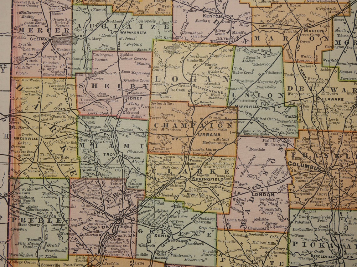 Large Vintage Ohio Map 1892 Antique Map of Ohio, Gift for Coworker ...