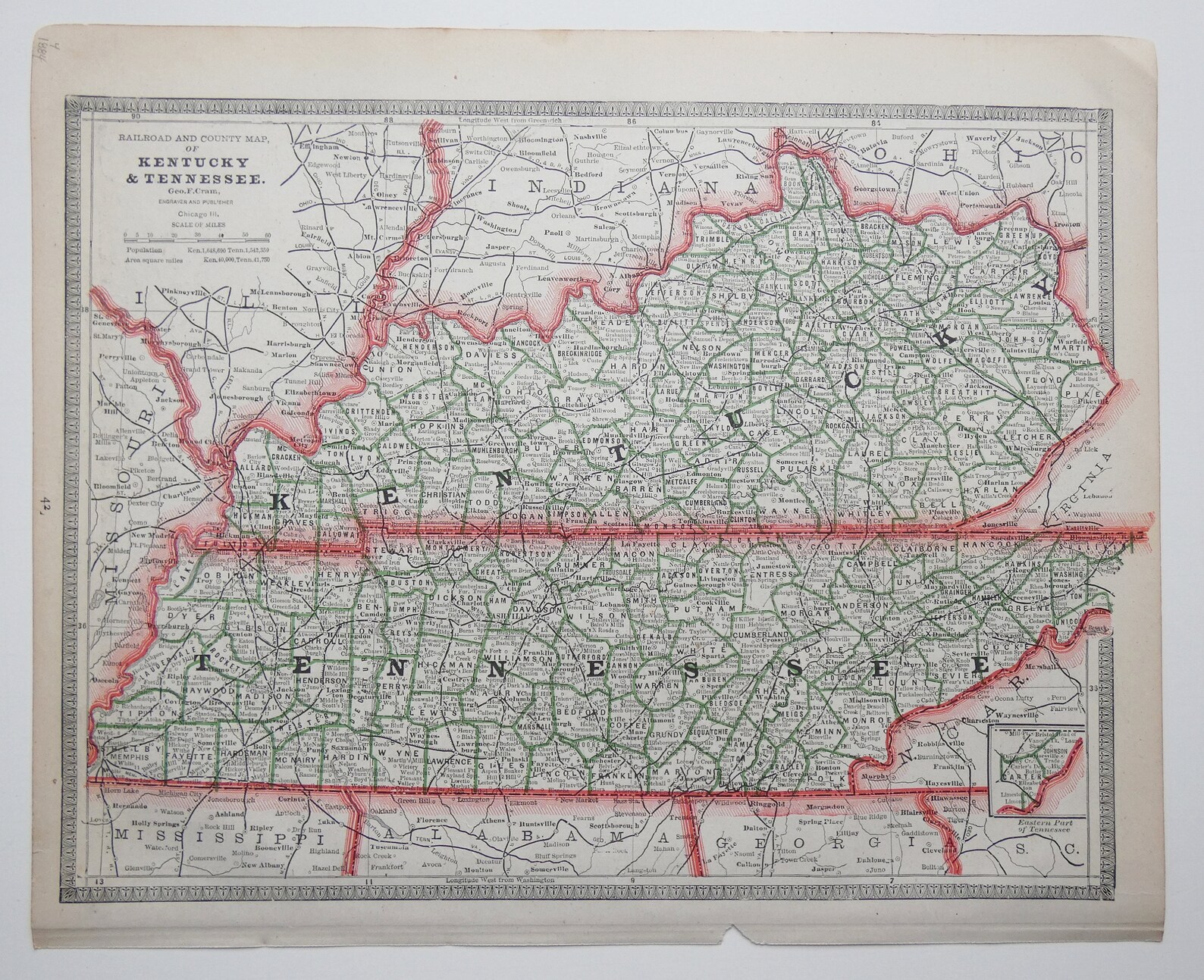 Antique 1884 Map of Tennessee and Kentucky Virginia and West - Etsy