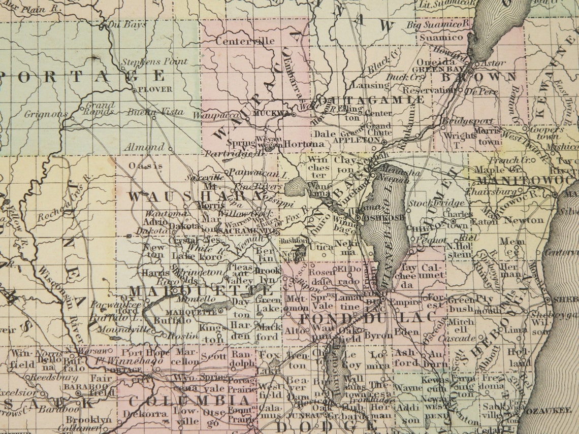 Antique Wisconsin Map Original 1856 Colton Map Wisconsin | Etsy