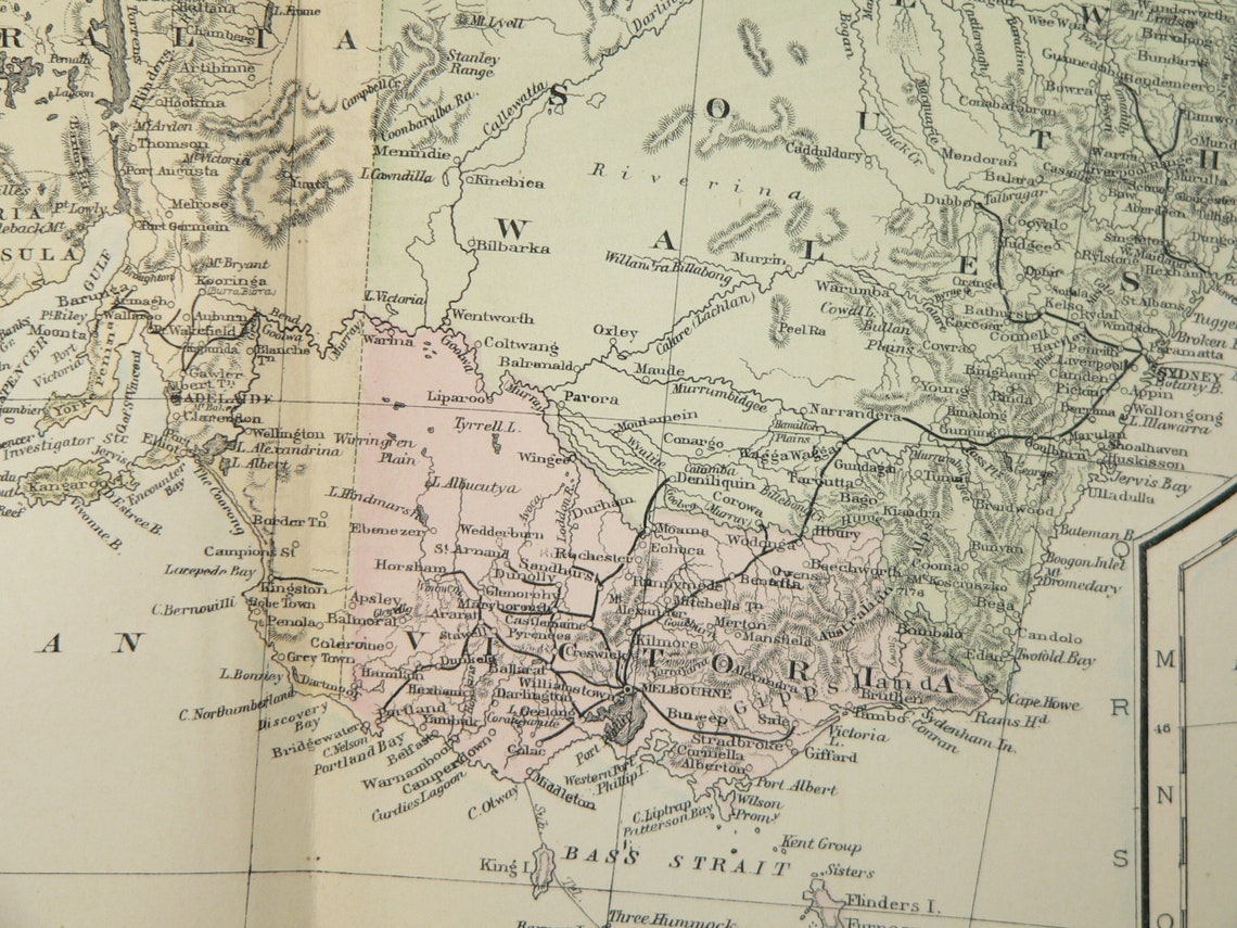 1889 Bradley Australia Map, New Zealand Tasmania Map, 1st Anniversary ...