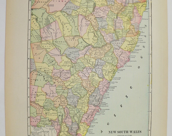 1902 Map New South Wales Australia NSW Map, Vintage Art Map, Gift for ...