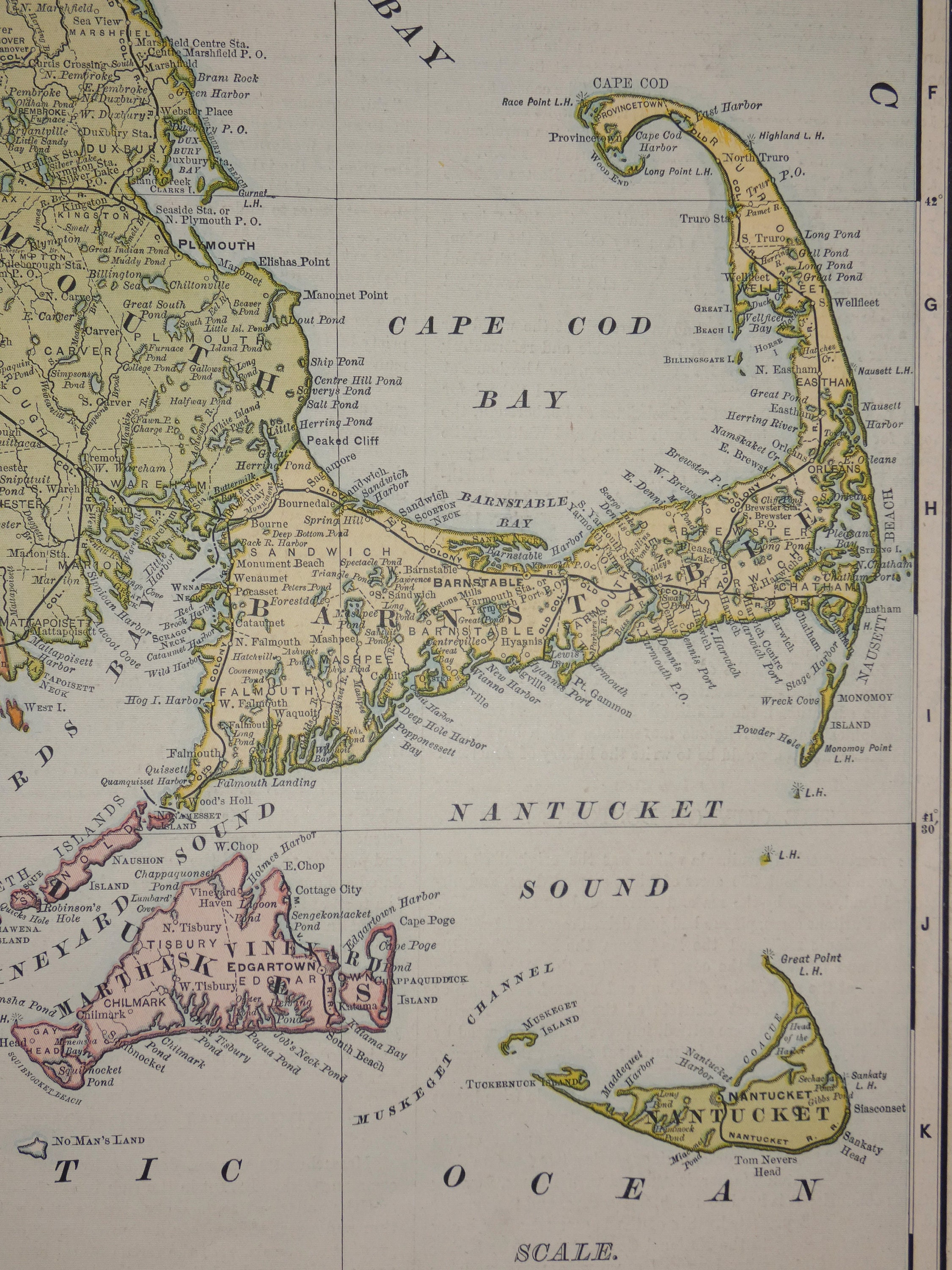 Large Map of Massachusetts 1892 Original Antique Map, Rand Mcnally ...