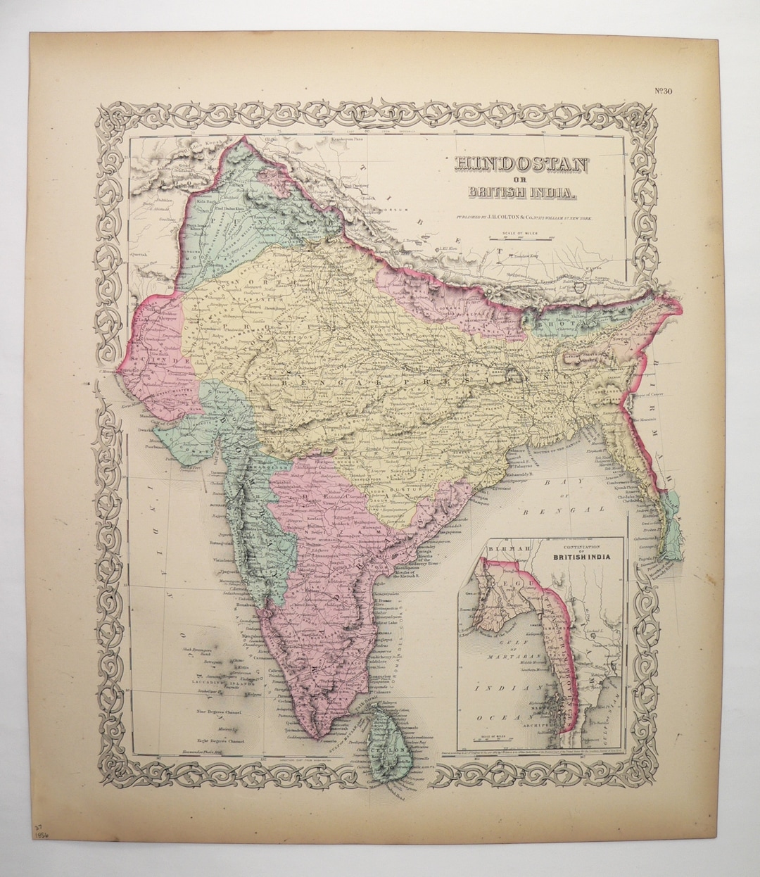 1856 Antique Map India, British India Map Nepal 1856 Colton Map ...