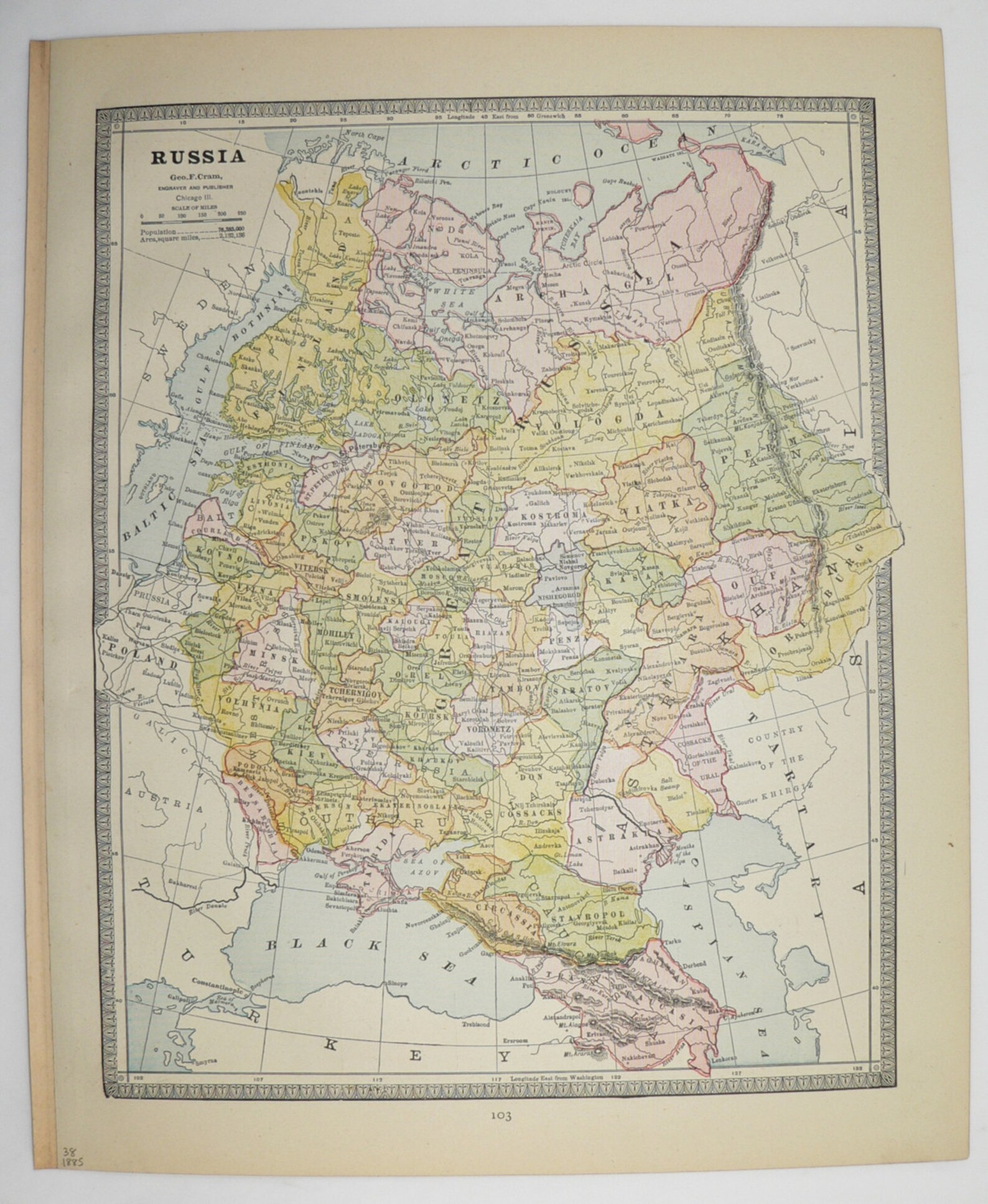 1885 Antique Asia Map, Russia, Pakistan, Afghanistan, Map of Middle ...