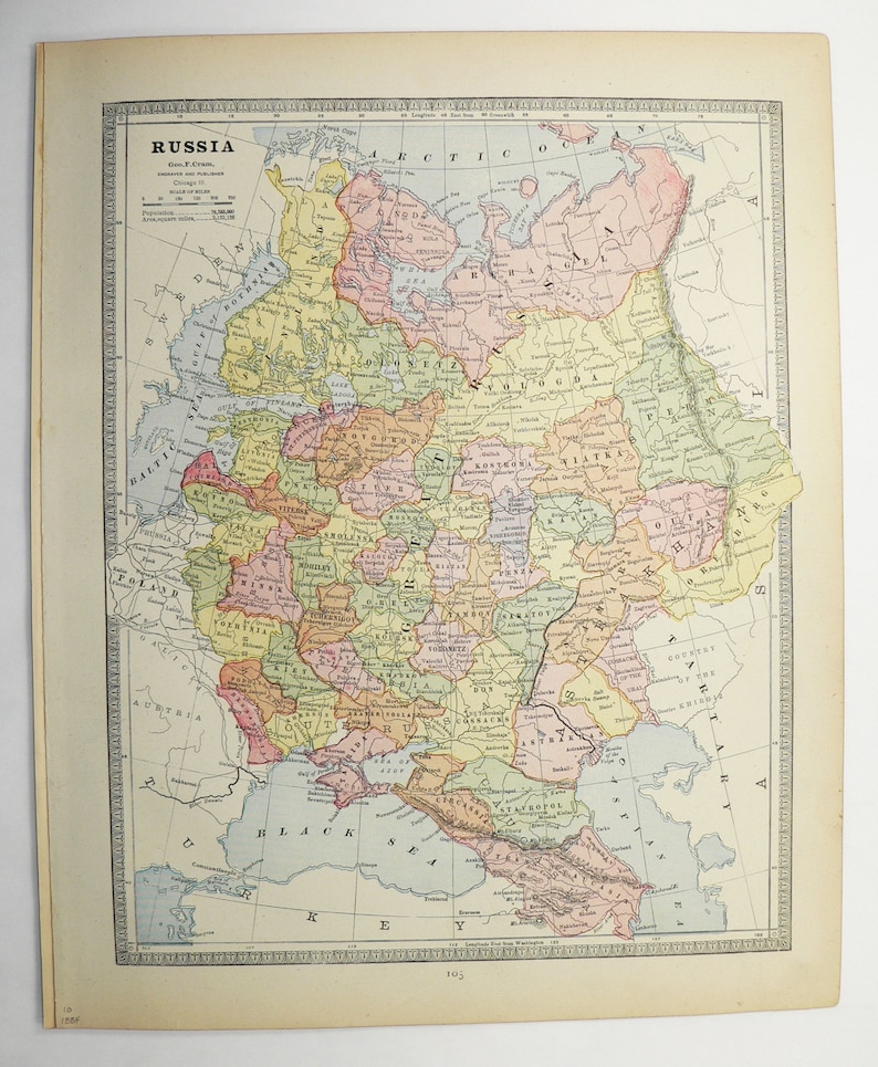Original 1884 Cram Asia Map Middle East China India - Etsy