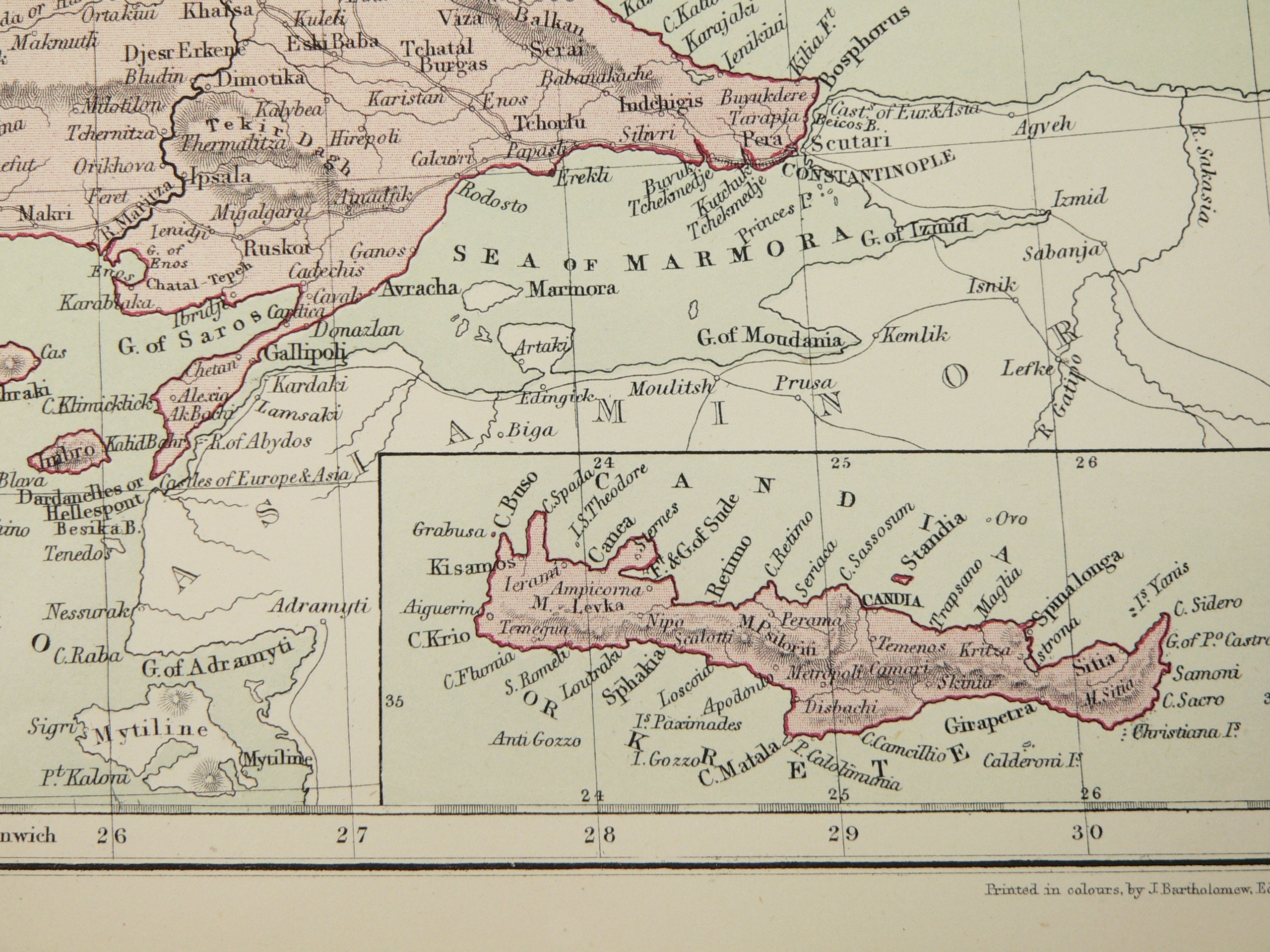 Original Antique Turkey in Europe Map 1873 A & C Black Map of Turkey in ...