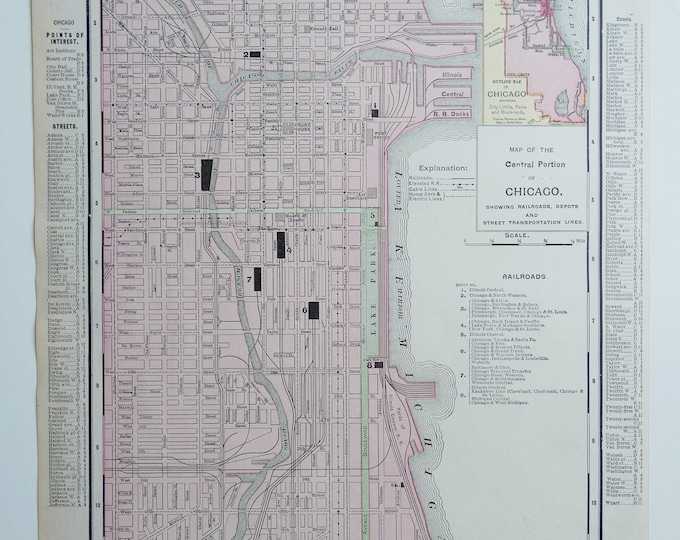 Original Vintage Map of Chicago and Illinois Map 1899 Rand Mcnally ...