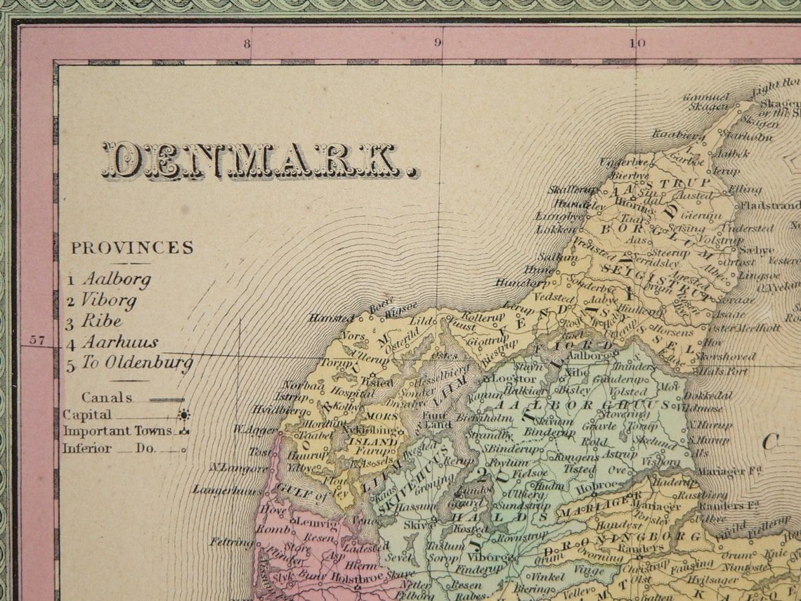 Original Antique Map Denmark 1853 Mitchell Map Old World Map | Etsy