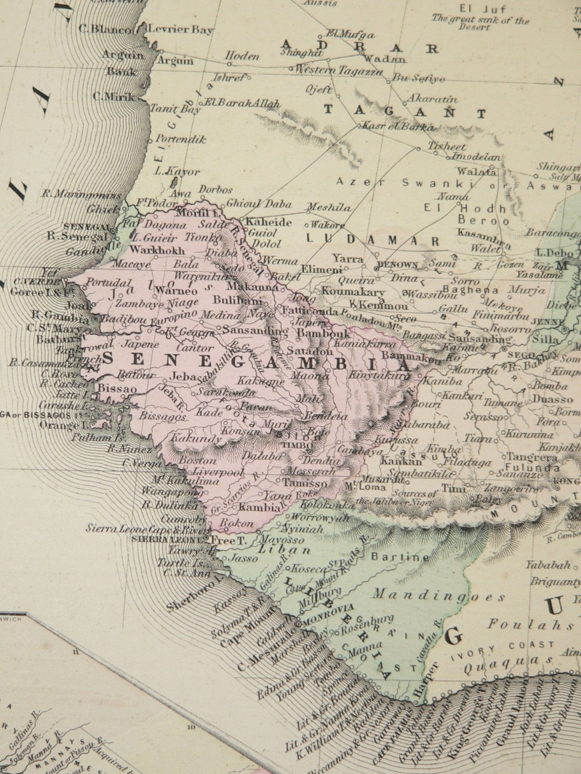 Antique NW Africa Map Sahara Desert Map Sudan Liberia Map - Etsy