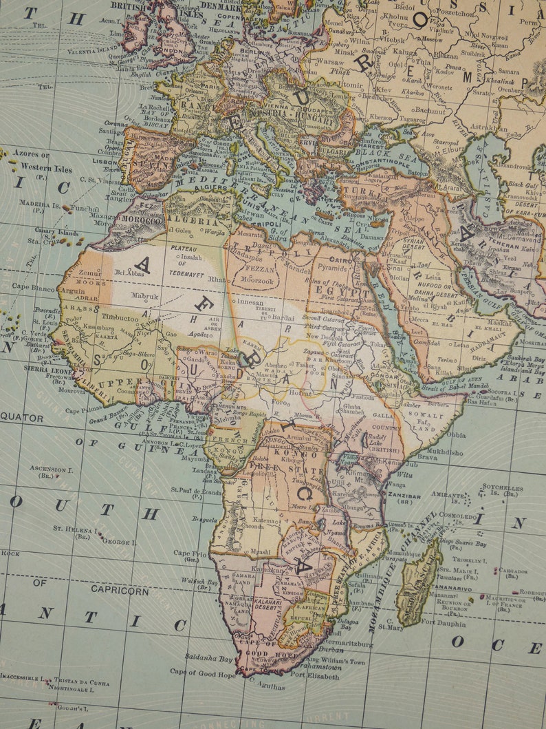 Large 1892 World Map on Mercators Projection Rand Mcnally - Etsy