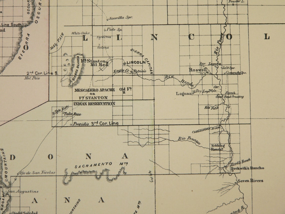 1889 Large Arizona Map New Mexico Map Southwest US State - Etsy